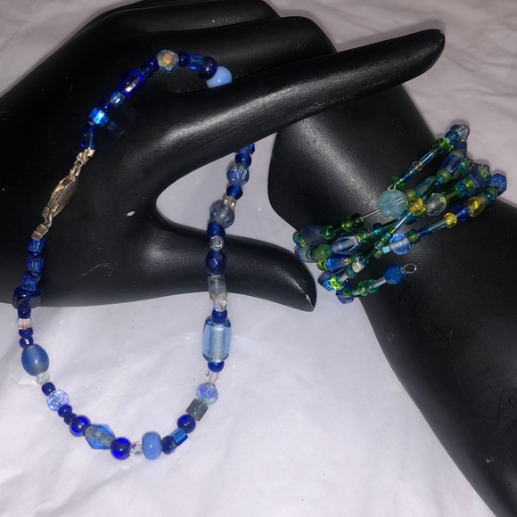 Jewelry | 315 Set Of Bracelet Anklet Blue Beads Pearls | Poshmark